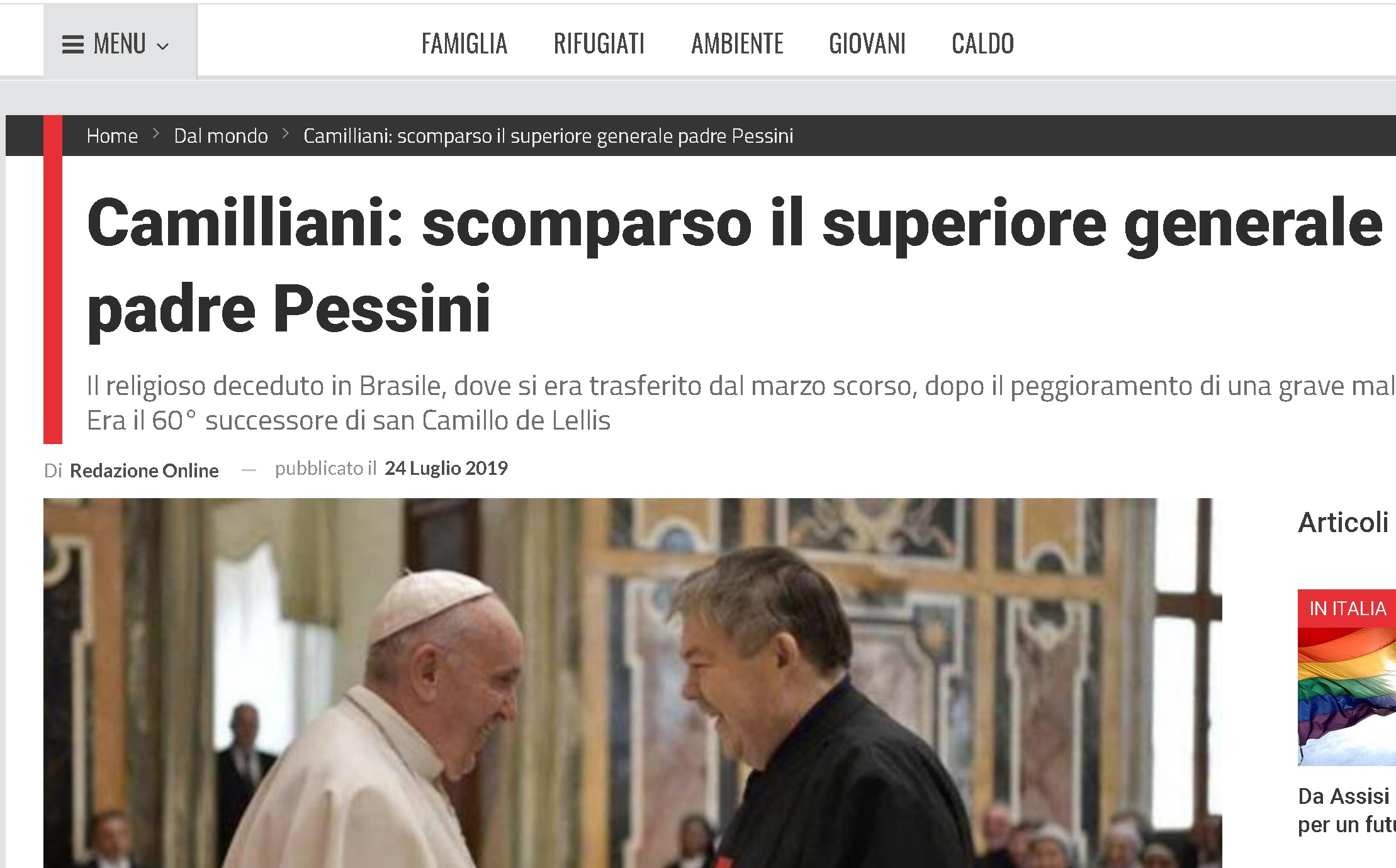 Rome Sette – Camillians: Superior General Father Pessini passes away ...