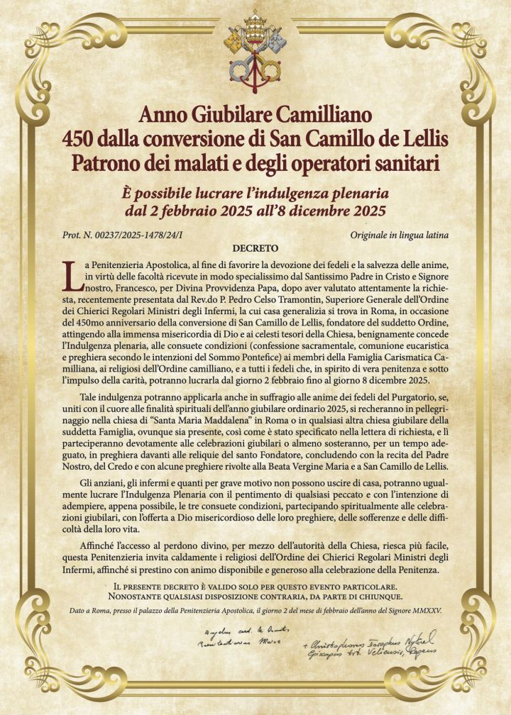 Plenary Indulgence for the Camillian Jubilee: A Gift of Mercy and Grace ...